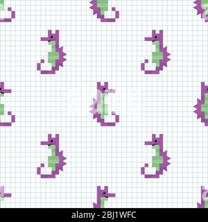 Underwater pixel game surface. Sea animals and fish, seaweed and ...