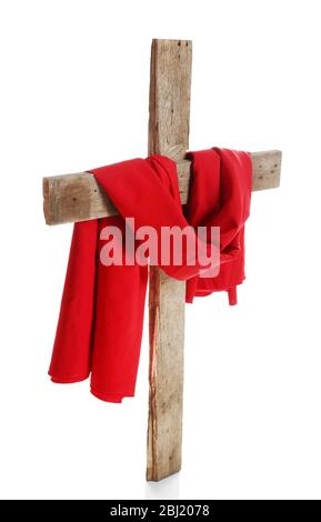 Cross with red cloth, isolated on white Stock Photo - Alamy