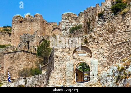 The castle of Akrokorinthos, known as a fortress from the antiquity and ...