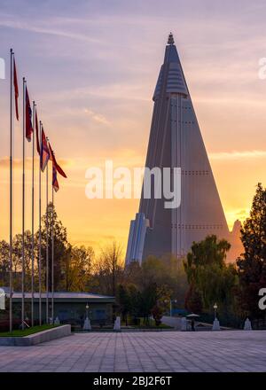 Construction of the pyramid-shaped Ryugyong hotel, Pyongan Province ...
