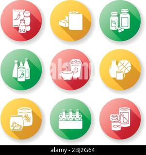 Supermarket food flat design long shadow glyph icons set Stock Vector ...