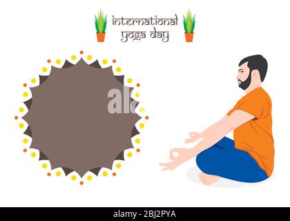 International yoga day banner illustration of happy couple doing ...