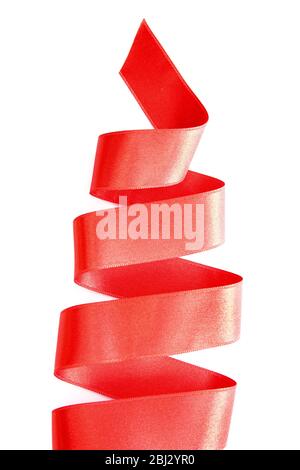 Thick red curved satin ribbon isolated on white Stock Photo - Alamy