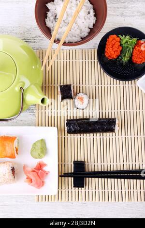 Served table for sushi party, top view Stock Photo - Alamy