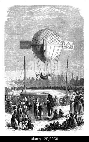 Engraving , The first hot air balloon in Paris 4 june 1783 Stock Photo ...