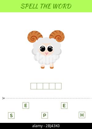 Spelling game for kids with cute sheep. Learning worksheet for kids ...