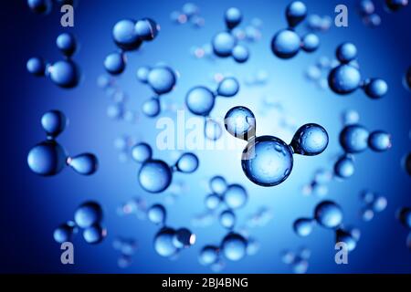 3d render: Models of H2O water molecules in front of blue background ...