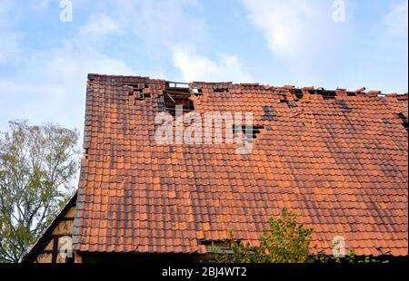 Destroyed Roof After A Storm Stock Photo - Alamy