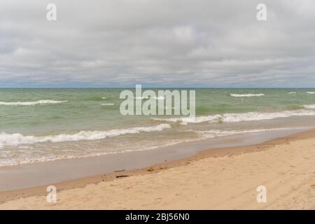 The Indiana Dunes National Park beach at Mount Baldy on Lake Michigan ...
