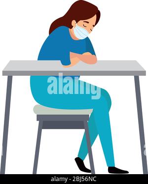 female paramedic sleeping on desk using face mask Stock Vector Image ...