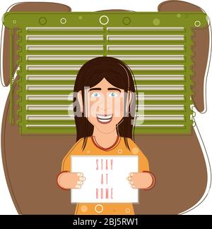 Woman with notice of stay home Stock Vector Image & Art - Alamy