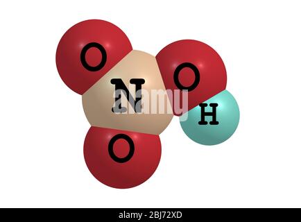 Nitric acid (HNO3) strong mineral acid molecule. Used in production of ...