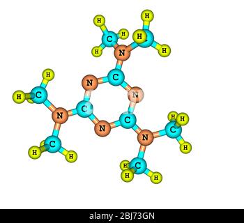 A model of a molecule of Altretamine (Hexalen). It is used as a cancer ...