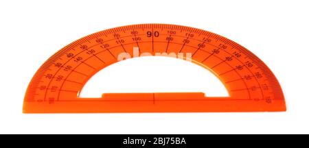 Orange protractor ruler, isolated on white Stock Photo - Alamy
