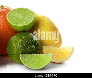 Mixed citrus fruit including lemons, limes, grapefruit, pomelo and ...