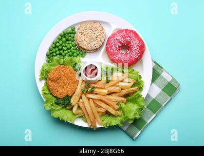 Traditional American lunch on blue background Stock Photo - Alamy
