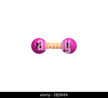 Elemental nitrogen (N2) molecule. Nitrogen gas is the main component of ...
