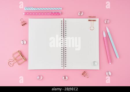 Notepad mockup with stationery on a bright yellow background. Back to ...