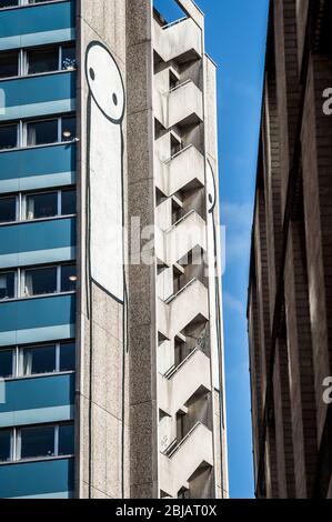 Stick figure mural by street artist Stik seen from Phoenix Garden ...