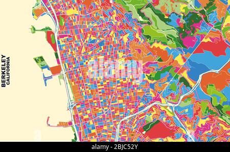 Color art map of Berkeley, California, UnitedStates in blues and ...