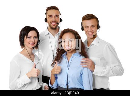 Team of technical support dispatchers on white background Stock Photo ...