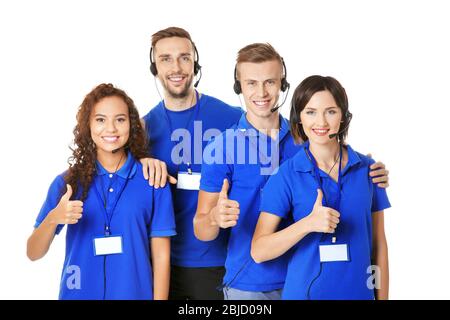 Team of technical support dispatchers on white background Stock Photo ...