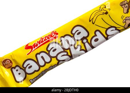 Swizzels banana skids banana & toffee flavour chew bar set on white ...