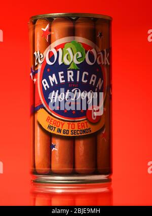 Ye Old Oak American hot dogs, canned hot dogs, tin of hot dogs, tin ...