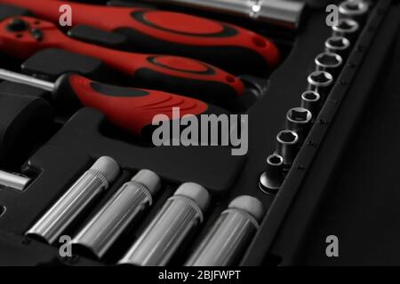Box with special tools in car repair shop, closeup Stock Photo - Alamy