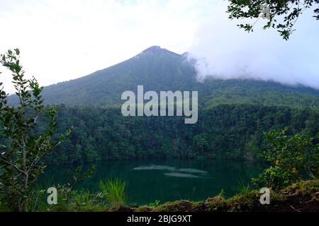 Tolire Lake and Mount Gamalama, an active volcano. Ternate Island ...