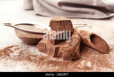 Composition of cocoa products on table Stock Photo - Alamy