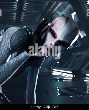 Alien girl in spaceship,3d rendering Stock Photo - Alamy