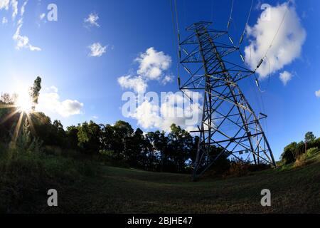 Horizontal landscape of transmission tower in Brisbane, Queensland ...