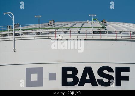 BASF logo seen on the main building of the BASF catalyst production ...