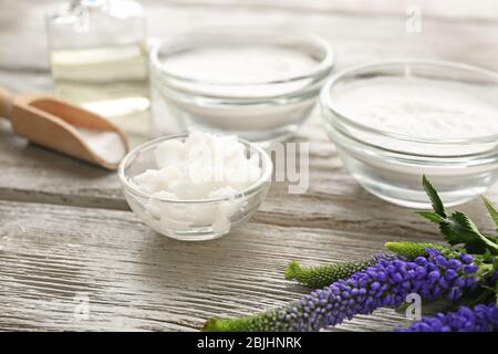 Composition with ingredients for deodorant on wooden table Stock Photo ...