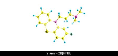 Chlorpromazine, CPZ molecule. Phenothiazine antipsychotic, used to ...
