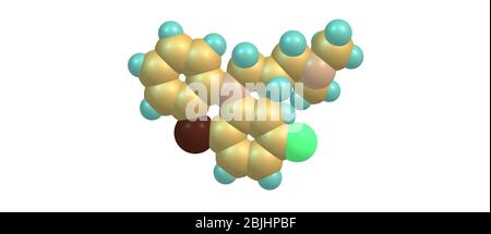Chlorpromazine, CPZ molecule. Phenothiazine antipsychotic, used to ...