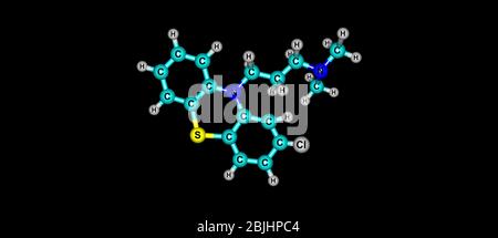 Chlorpromazine, CPZ molecule. Phenothiazine antipsychotic, used to ...