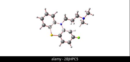 Chlorpromazine, CPZ molecule. Phenothiazine antipsychotic, used to ...