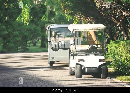 Modern buggies at tropical resort Stock Photo - Alamy