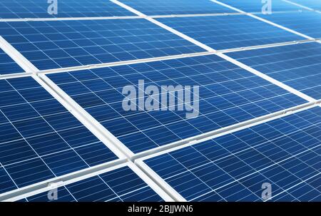 Solar panels installed outdoors, closeup. Alternative energy source ...