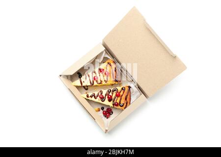 Cheesecake in take away box isolated on white background Stock Photo ...