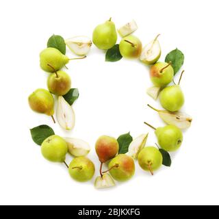 Frame made of pears on white background, top view Stock Photo - Alamy