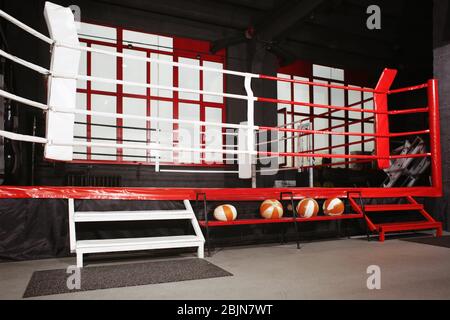 Stairs to boxing ring in gym Stock Photo - Alamy