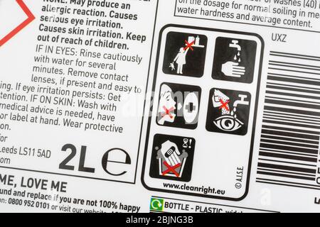 ASDA laundry soap liquid with ASIE hazard pictograms for chemical ...