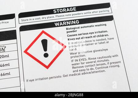 ASDA biological washing powder label with Exclamation mark hazard ...