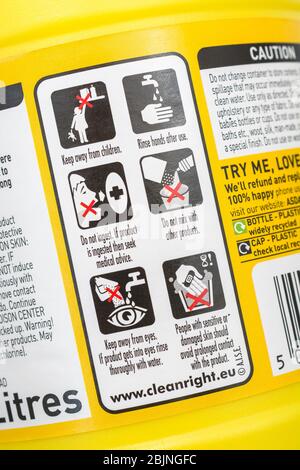 ASDA thick domestic bleach warning label with GHS 'materials causing ...