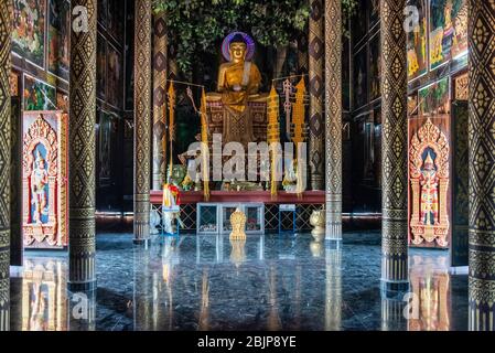 Interior of Buddhist monastery at the monastic zone of Lumbini in Nepal ...