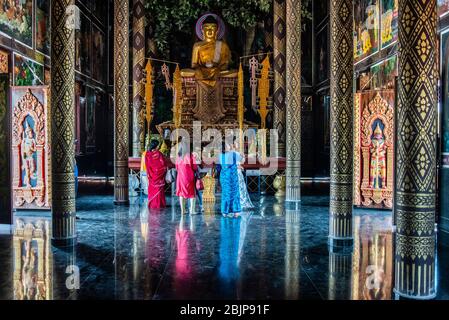 Interior of Buddhist monastery at the monastic zone of Lumbini in Nepal ...