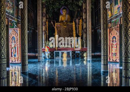 Interior of Buddhist monastery at the monastic zone of Lumbini in Nepal ...
